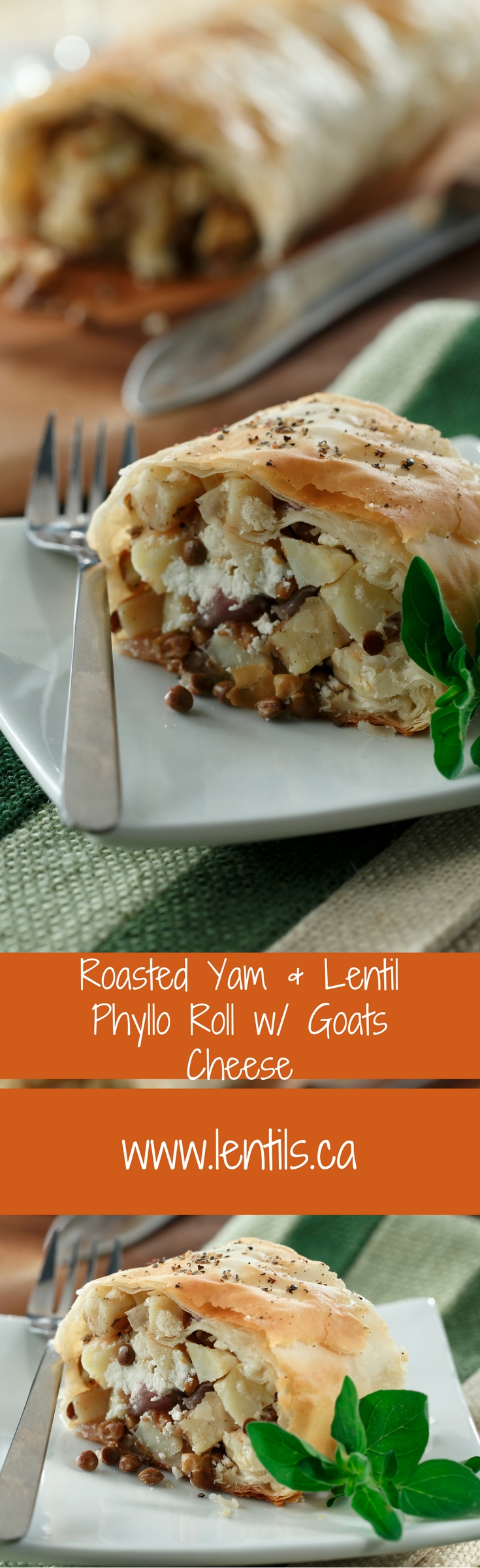 Roasted Yam & Lentil Phyllo Roll with Goat Cheese – Lentils.org